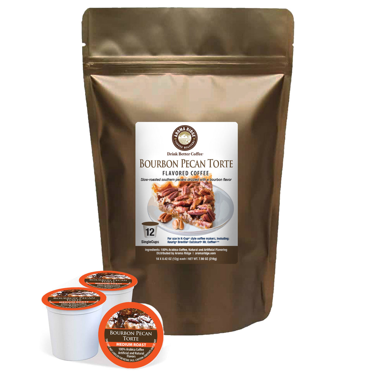 Bourbon Pecan Torte Flavored Coffee, Single-Serve Pods 12 ct Medium Ro