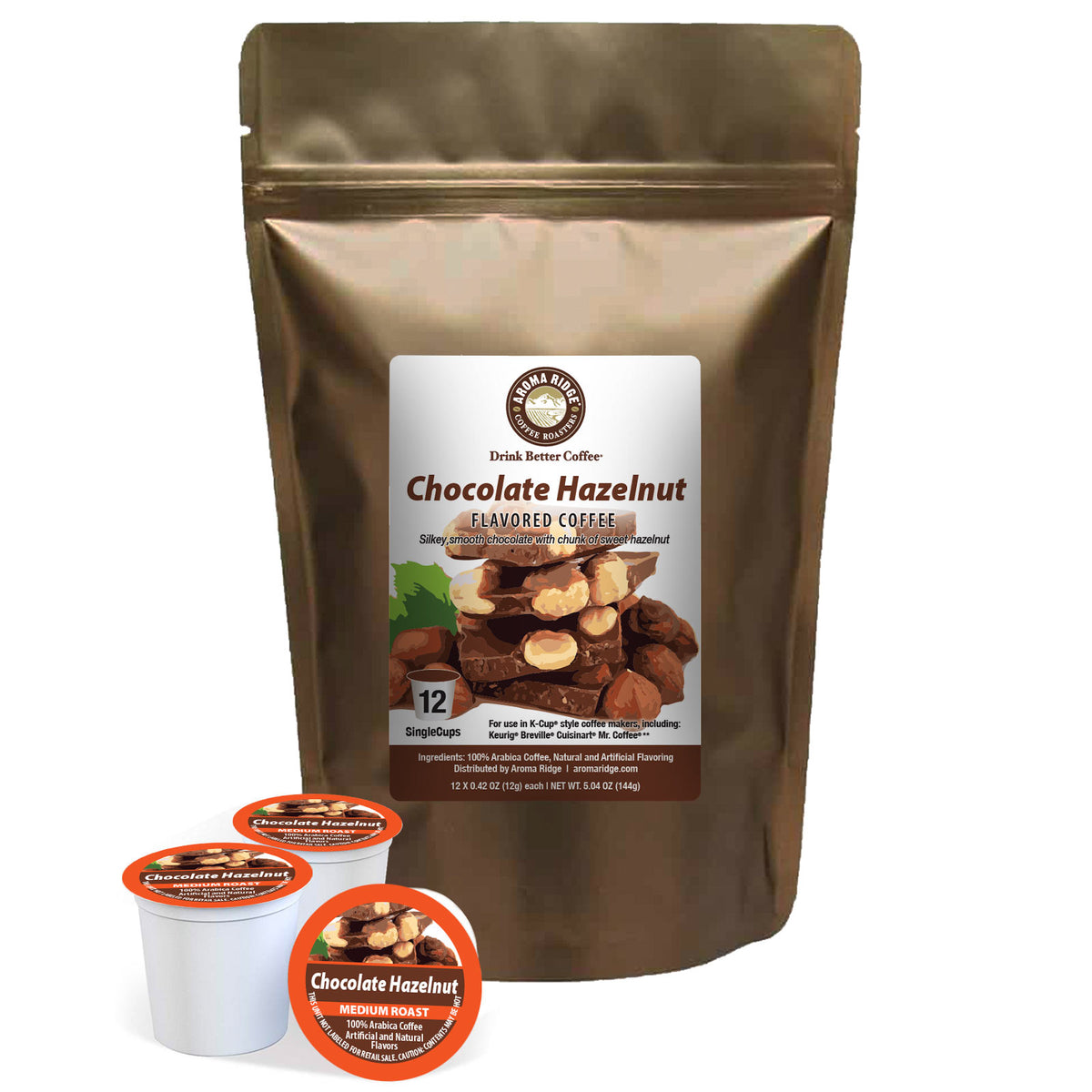 Chocolate Hazelnut Flavored Coffee, Single-Serve Pods 12 ct Medium Roa