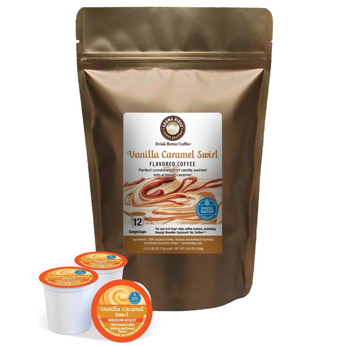 Vanilla Caramel Swirl, Flavored Decaf Coffee, Single-Serve Pods 12 ct